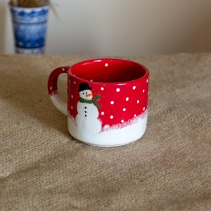 Snowman Christmas Mug, Handmade Ceramic Coffee Mug, New Year Coffee Cup ...