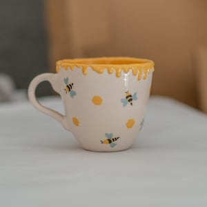 Pottery Mug - Honey and Bee Ceramic Mug, Handmade Coffee Mug, Unique ...