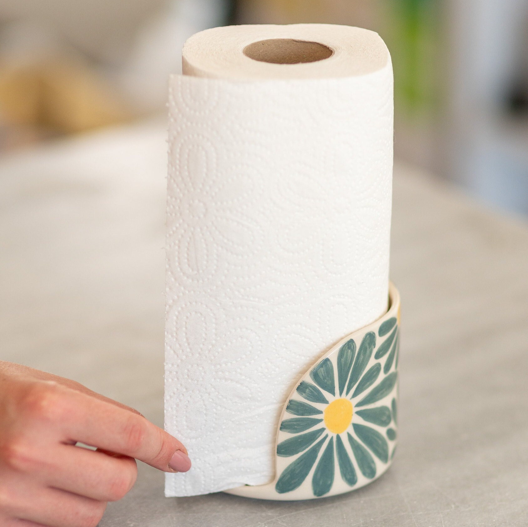 Paper Towel Holder - Floral Kitchen Decor, Ceramic Towel Rack ...