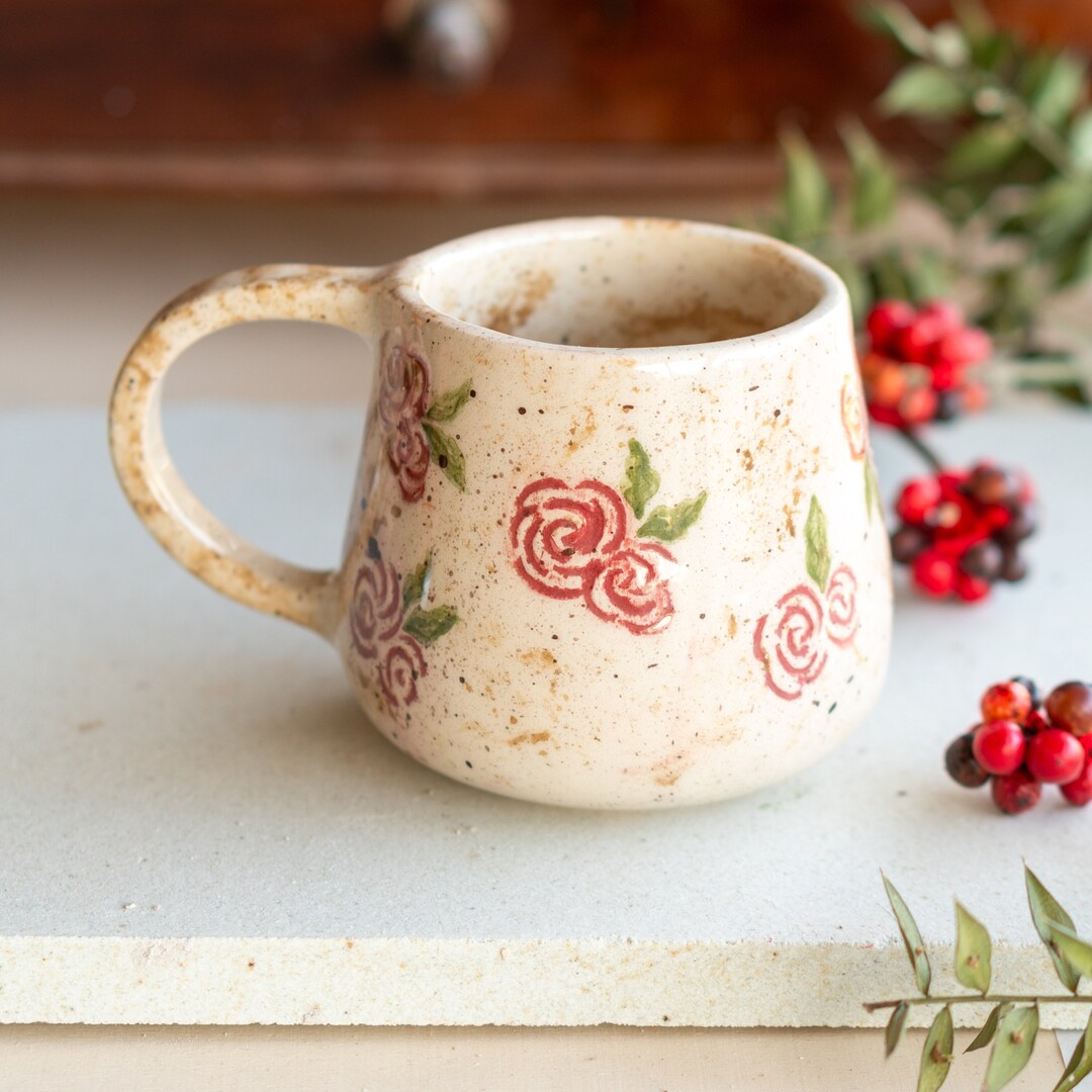 Rose Flower Pottery Mug - Ceramic Mug, Handmade Coffee Mug, Blossom ...