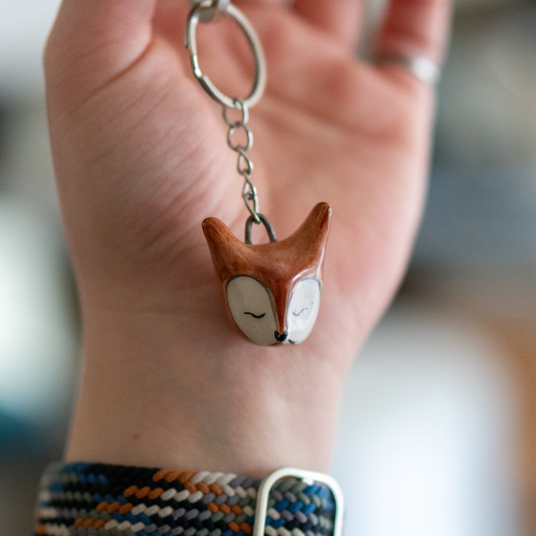 Fox Key Chain - Animal Figurine Key Holder, Handmade Gift for Animal ...