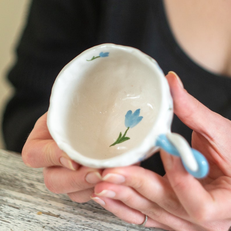 Espresso Cup Set, Handmade Blossom Coffee Cup - Blue Flower Ceramic Mug ...
