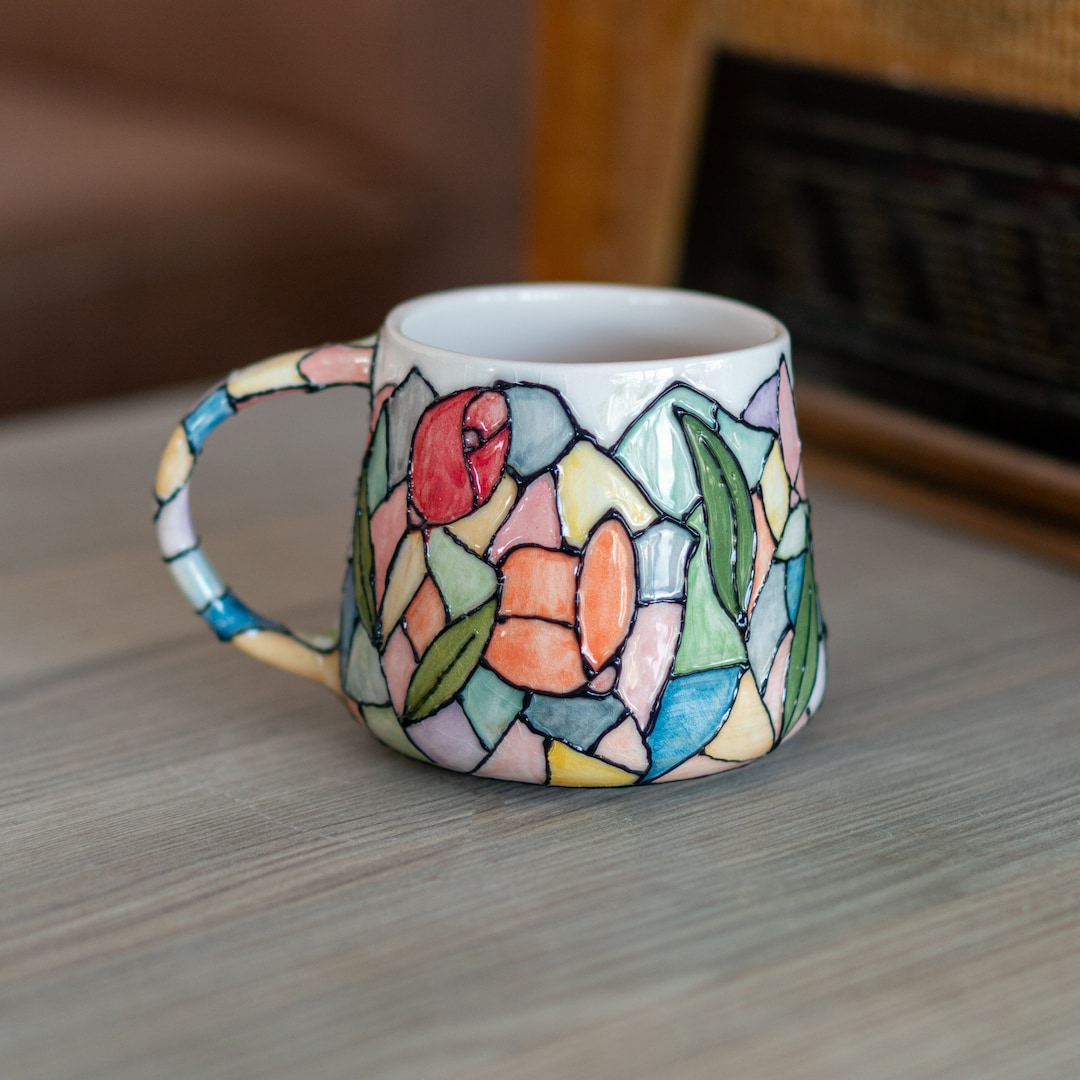 Lotus Flower Coffee Mug, Stained Glass Style, Handmade Ceramic Mug ...
