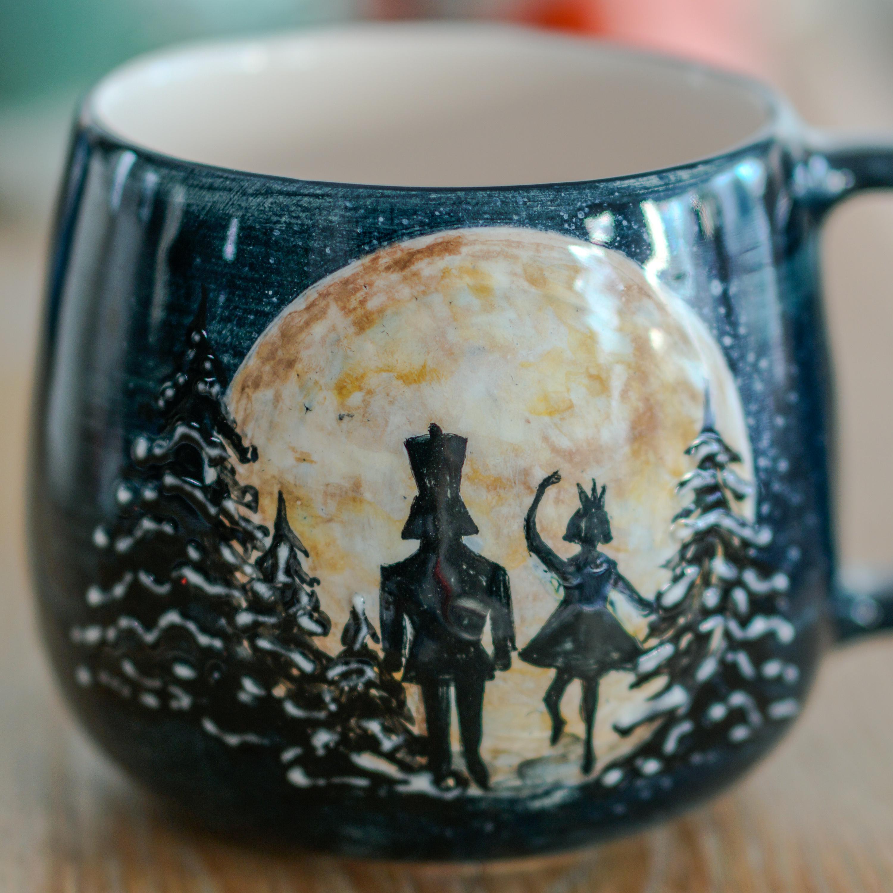 Christmas Night Mug – Handmade Ceramic Christmas Mug, Cozy Pottery Cup ...