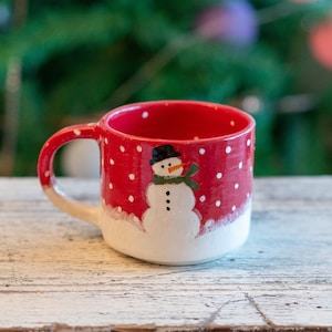 Snowman Christmas Mug, Handmade Ceramic Coffee Mug, New Year Coffee Cup ...