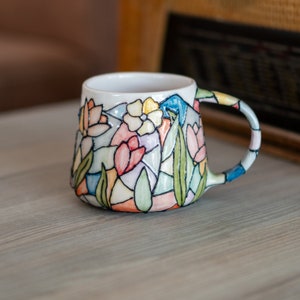 Lotus Flower Coffee Mug, Stained Glass Style, Handmade Ceramic Mug ...