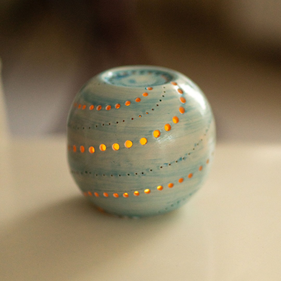 Punched Ceramic Night Light, Handmade Home Decor Candle Holder ...
