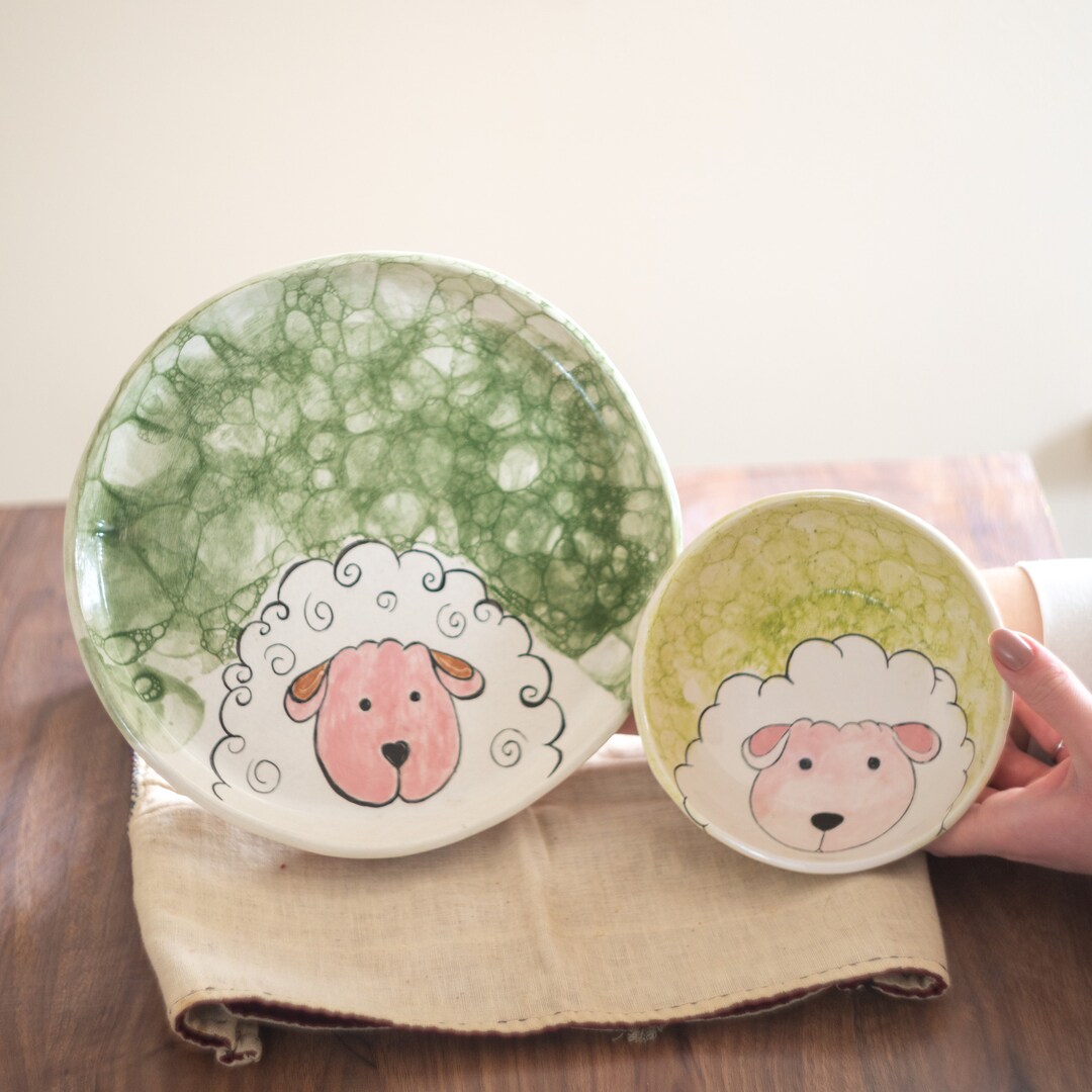 Stoneware Dinnerware Set, Handmade Ceramic Tableware Set With Cute Lamb ...