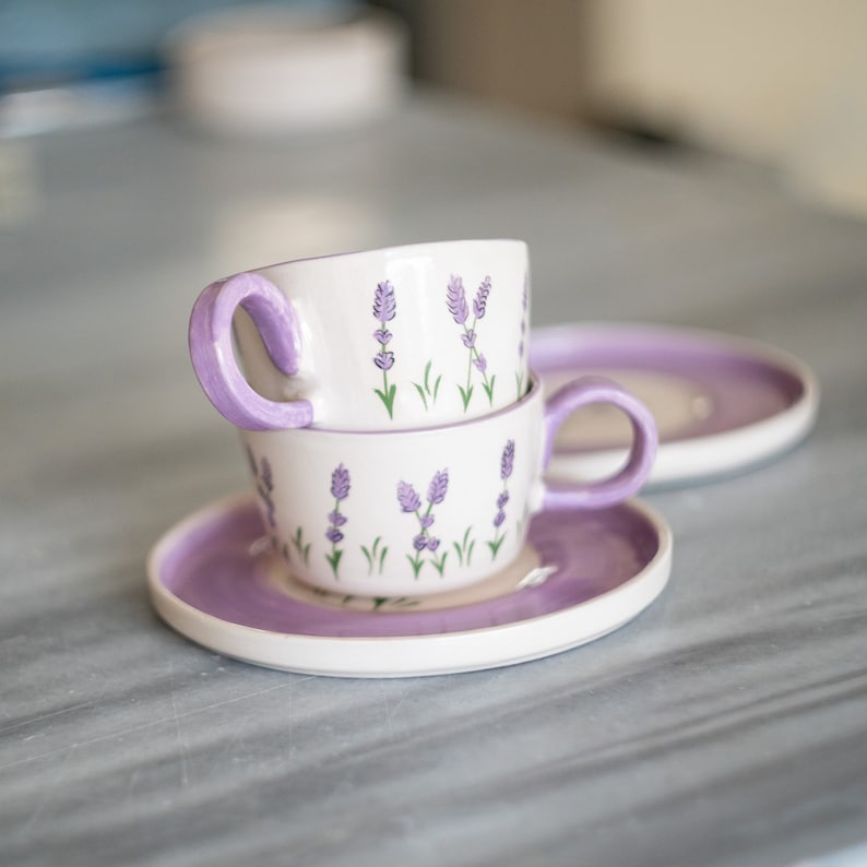 Lavender | Lavender Decor Coffee Tea Cup | Flower Designed Purple ...