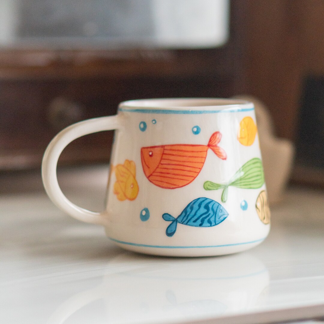 Fish Mug - Cute Handmade Mug, Pottery Coffee Mug, Sea Decorated Mug - Etsy