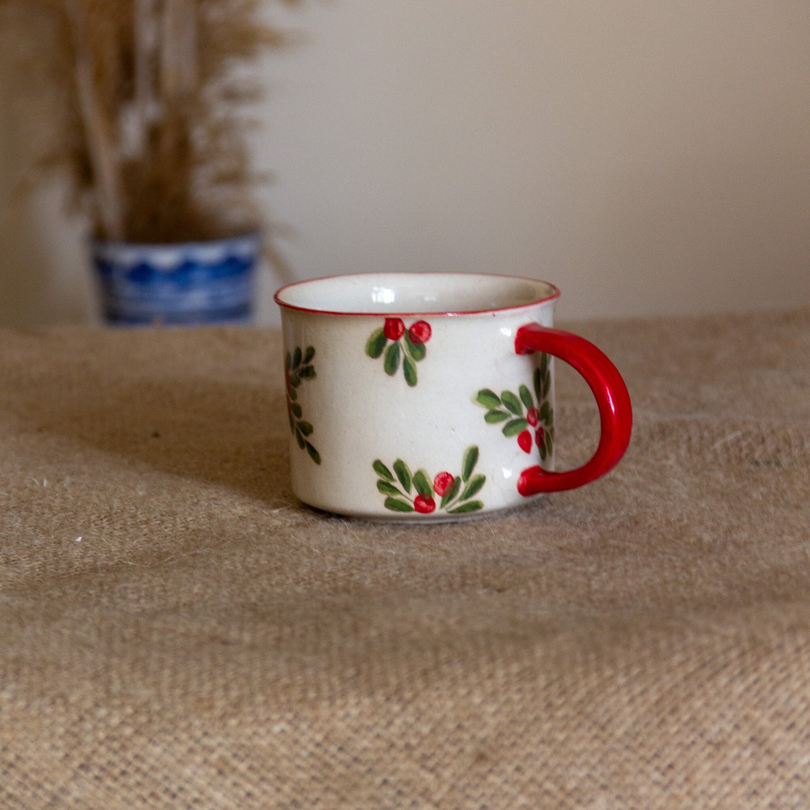 Christmas Mug Holly Flower Decorated Cute Mug Pottery New - Etsy