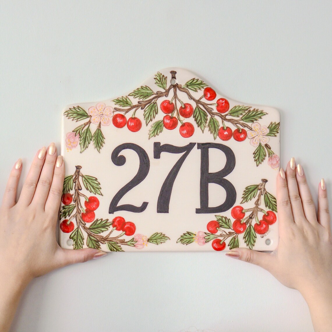 Hand-painted Cherry House Number Sign: Custom Ceramic Address Plaque - Etsy