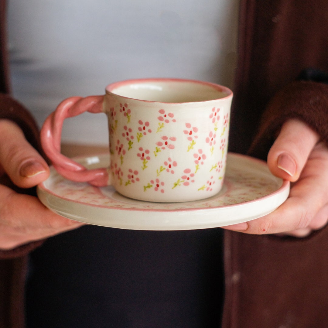 Minimalist Flowers Coffee Cup and Saucer | Handmade Coffee Cup Blossom ...