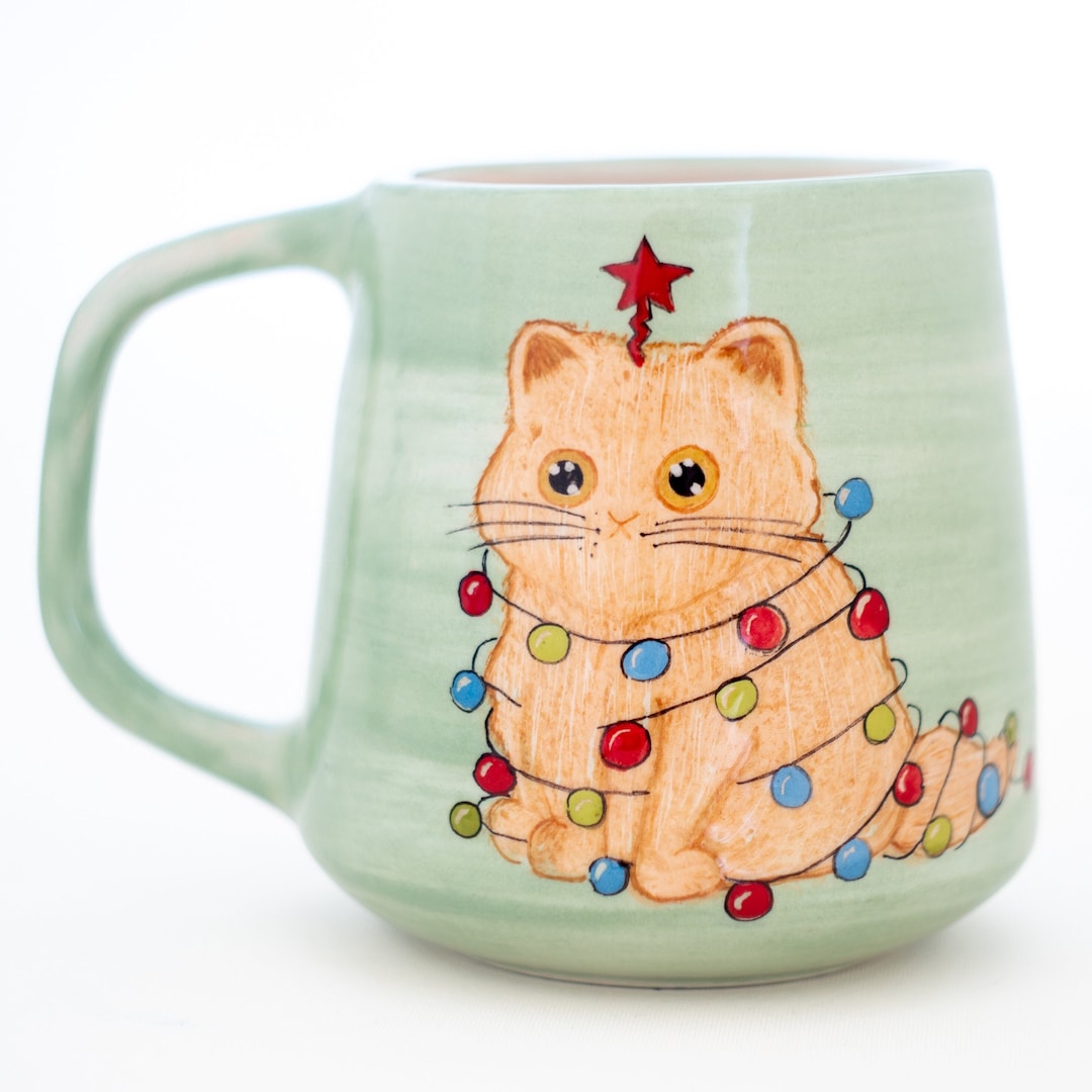 Christmas Gift Clumsy Cat Mug - Handmade Ceramic Mug With Adorable Cat ...
