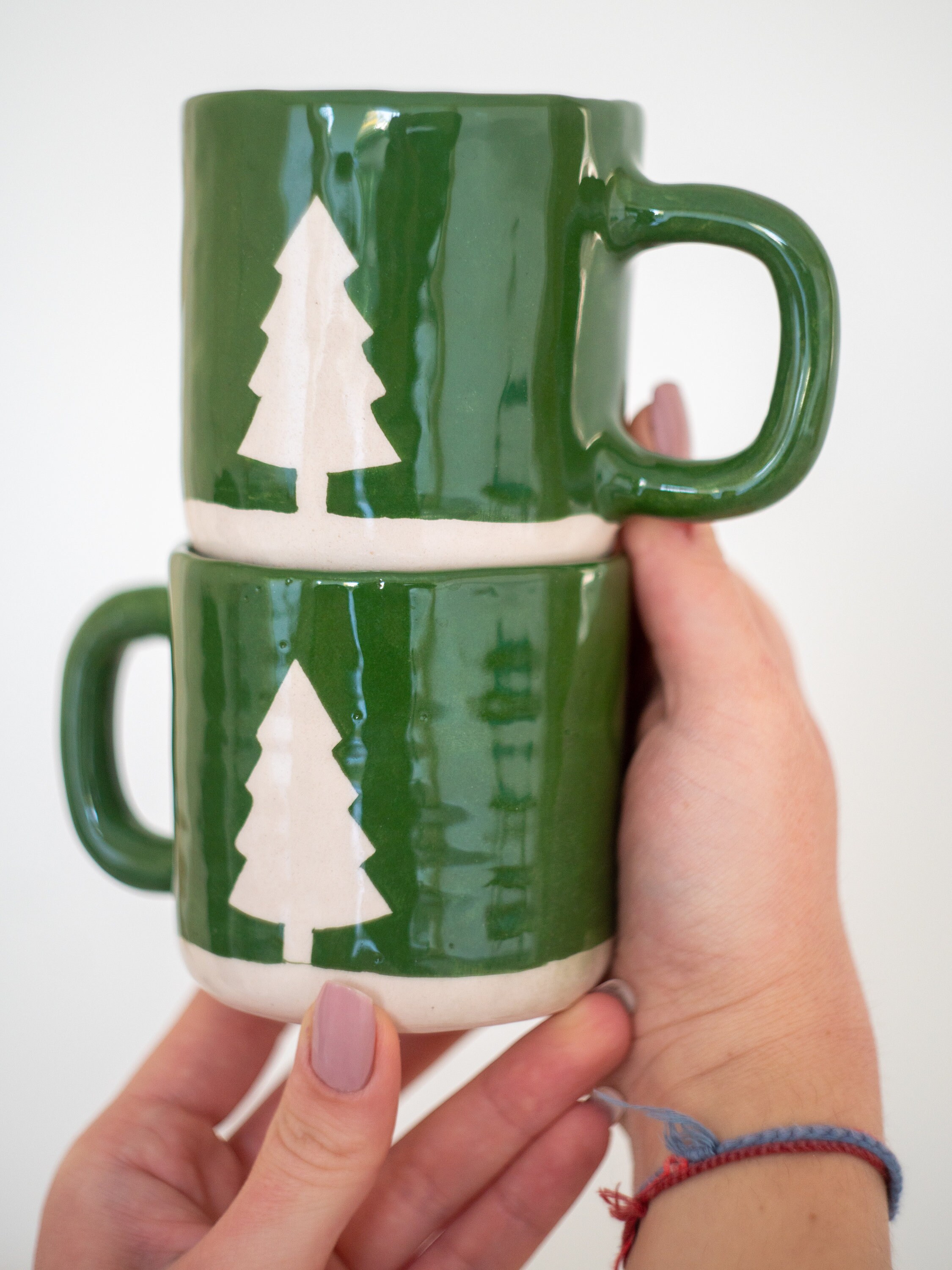Christmas Ceramic Mug - Winter Mug, Pine Tree Decorated Coffee Mug ...