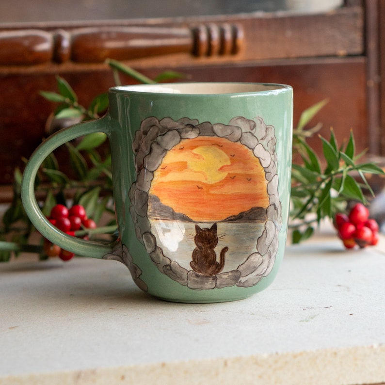 Cute Cat Mug - Sunset Mug, Pottery Mug, Handmade Ceramic Mug - Etsy