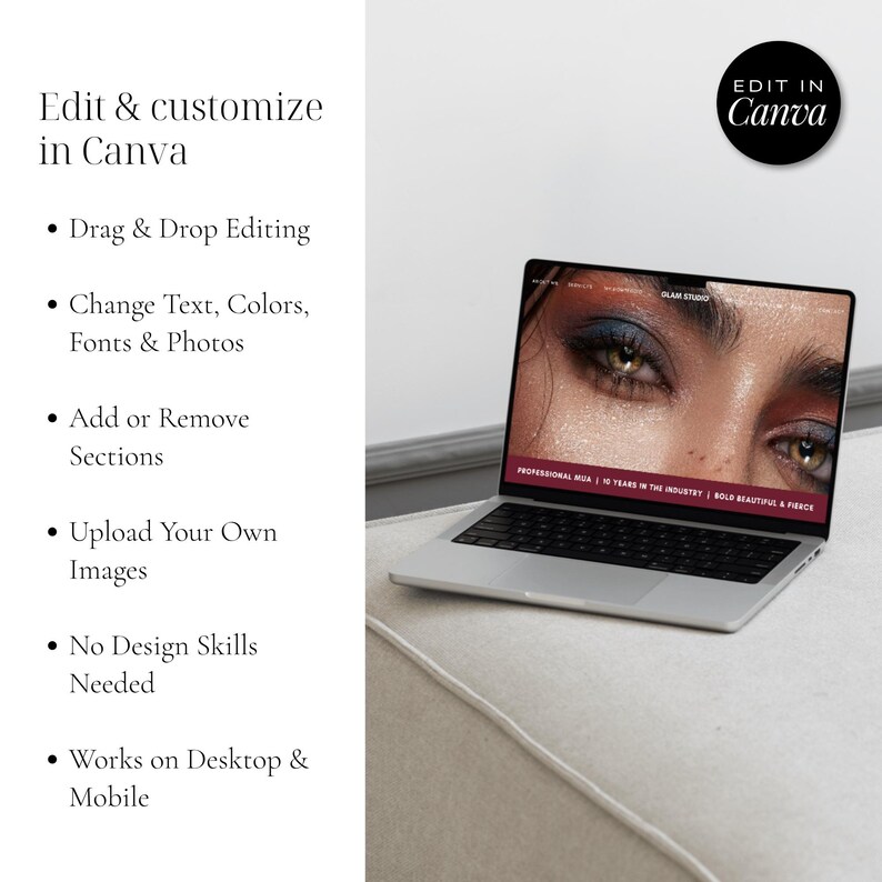 Glam Makeup Artist Website Template, Mobile-friendly Canva Site - Etsy