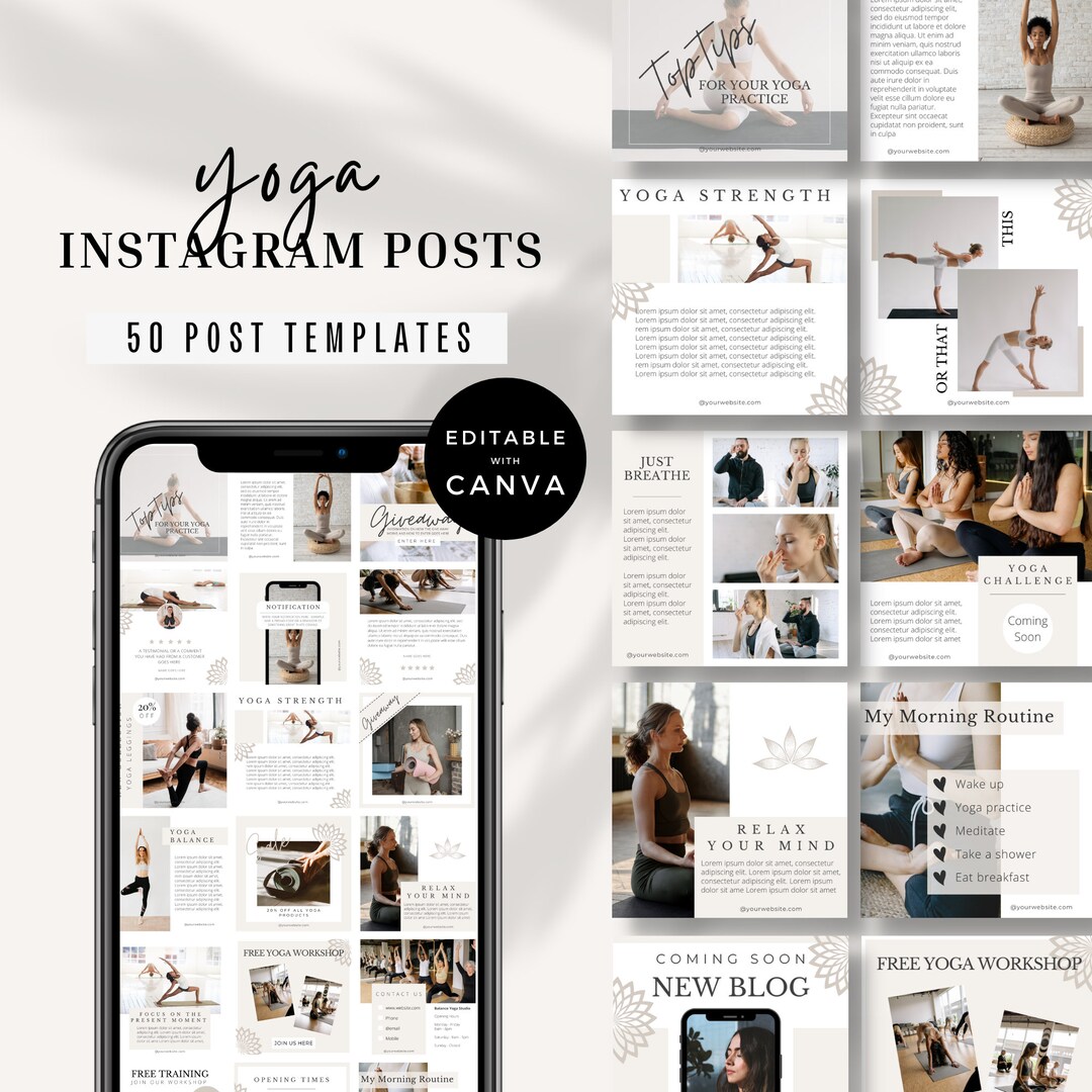 Instagram Posts for Yoga, Canva Template Instagram Yoga, Yoga ...