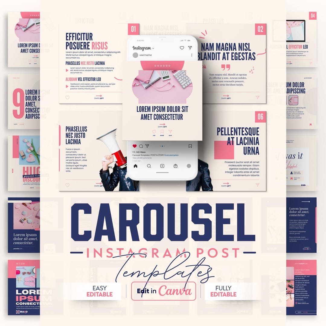 Instagram Carousel Templates: 81 Slide Posts, Canva Editable (digital ...