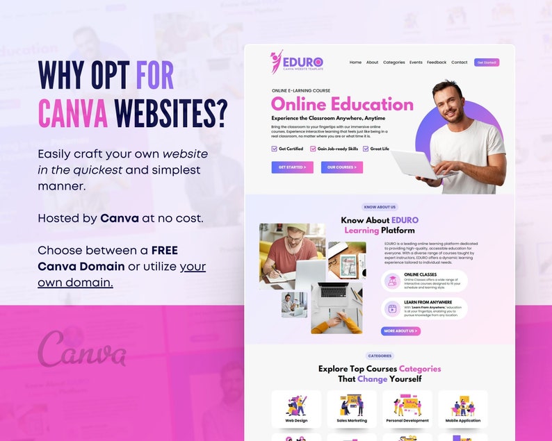 Online Course Canva Website Template: Education Landing Page - Etsy