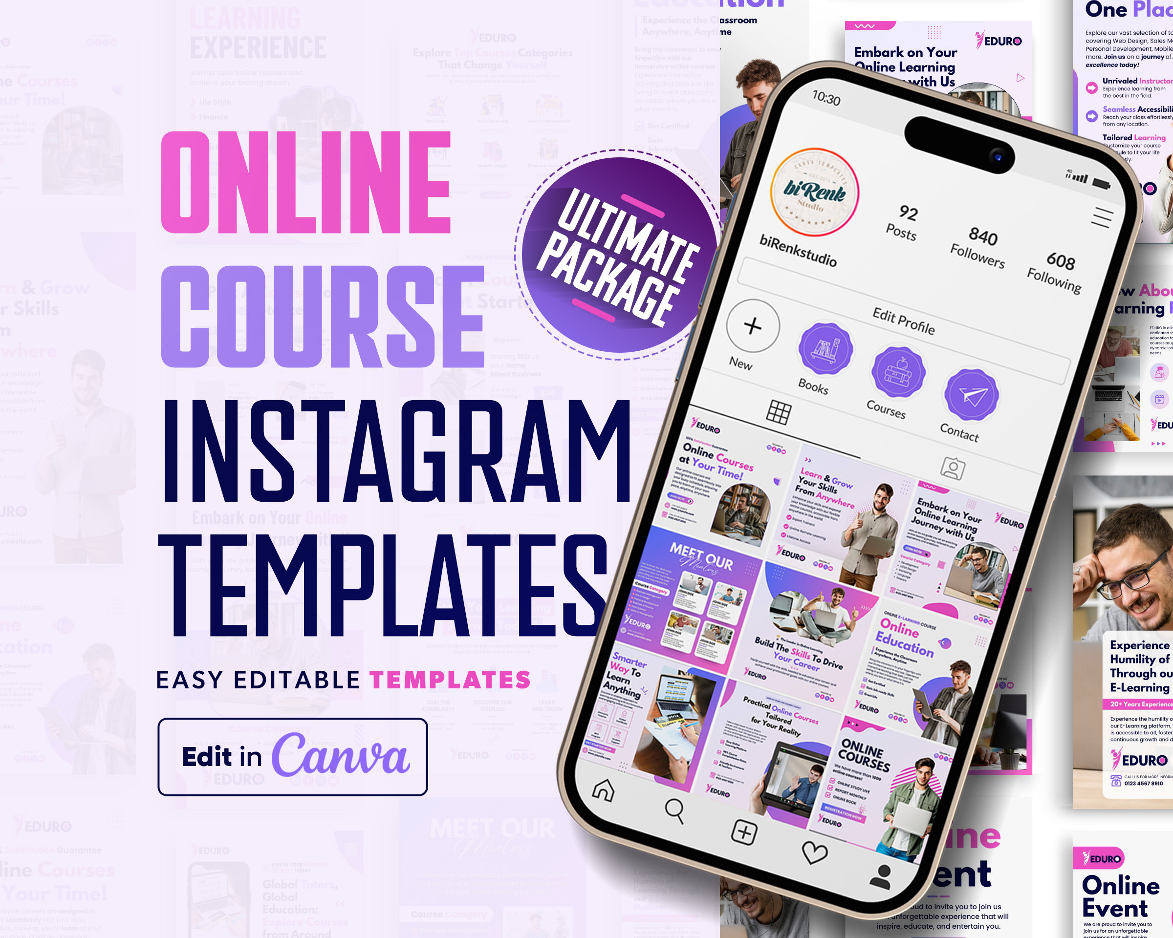 Online Course Instagram Templates: Editable Canva Bundle - Etsy
