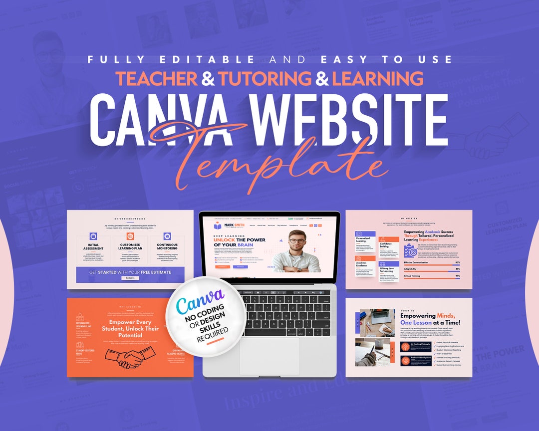 Teacher Canva Website Template: Modern Tutoring & Elearning Landing Page - Etsy