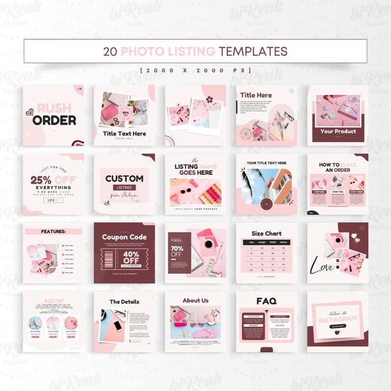 Pink Etsy Shop Branding Kit: Canva Templates, Banner, Logo - Etsy