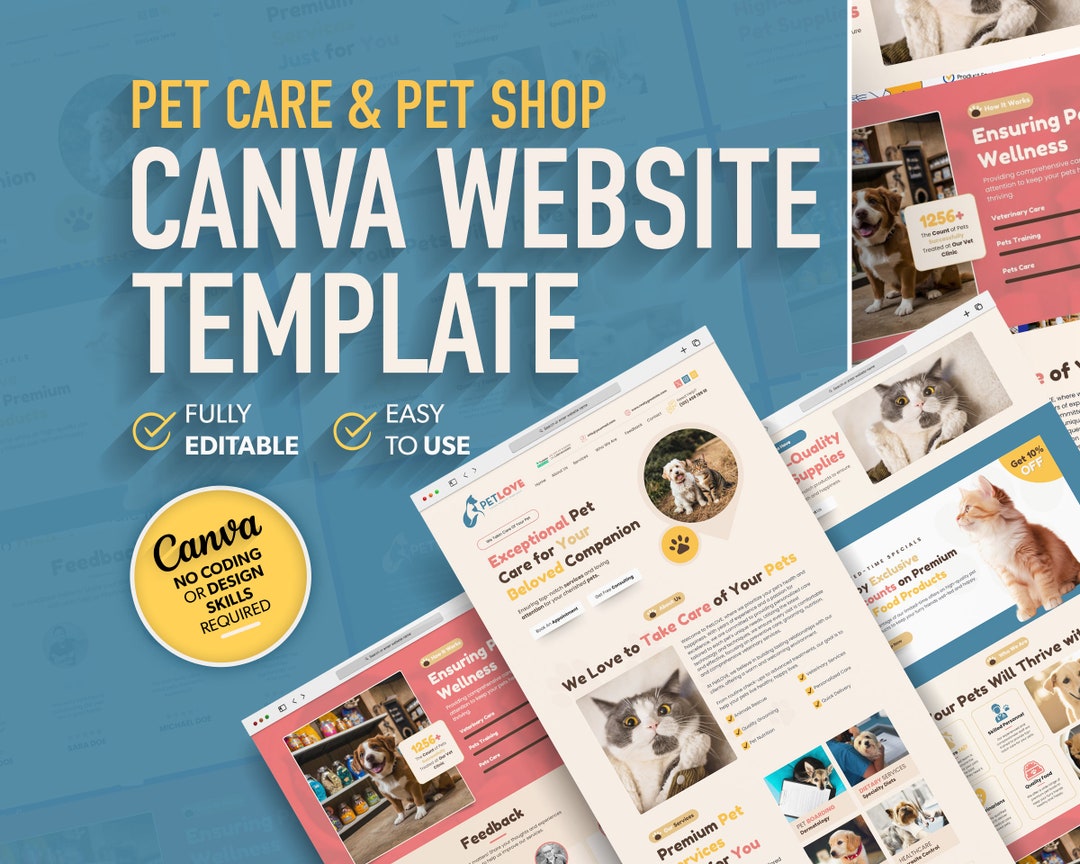 Canva Website Template for Pet Care, Pet Shop Website Template, Landing ...