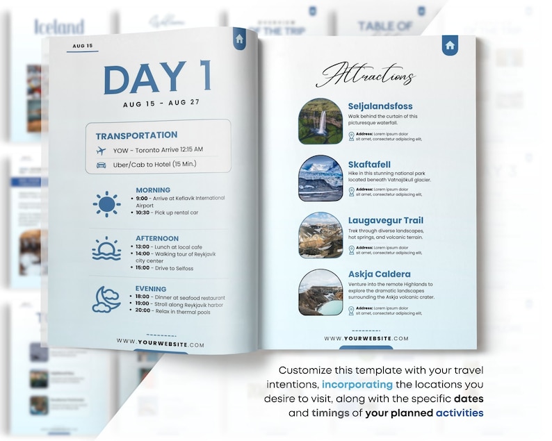Iceland Travel Itinerary Templates: Mobile, Tablet, Printable Canva ...