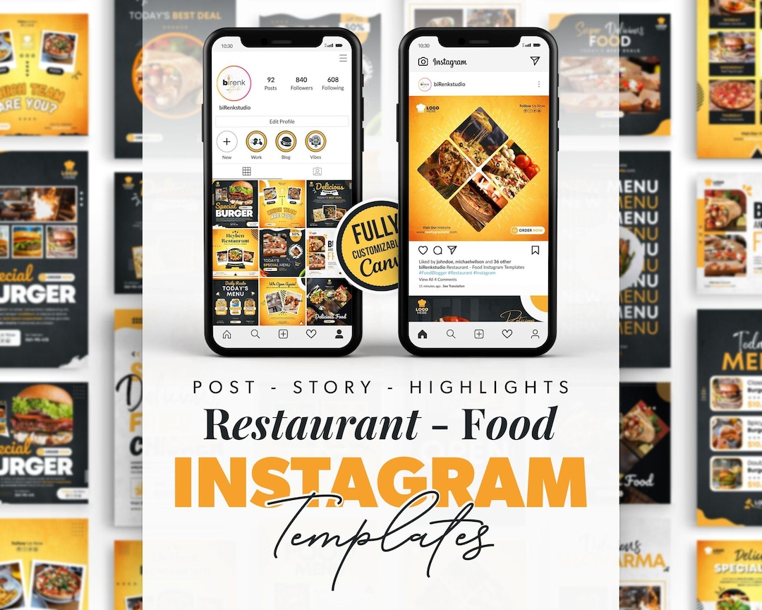 Restaurant Instagram Templates: Food Business Marketing (canva) - Etsy