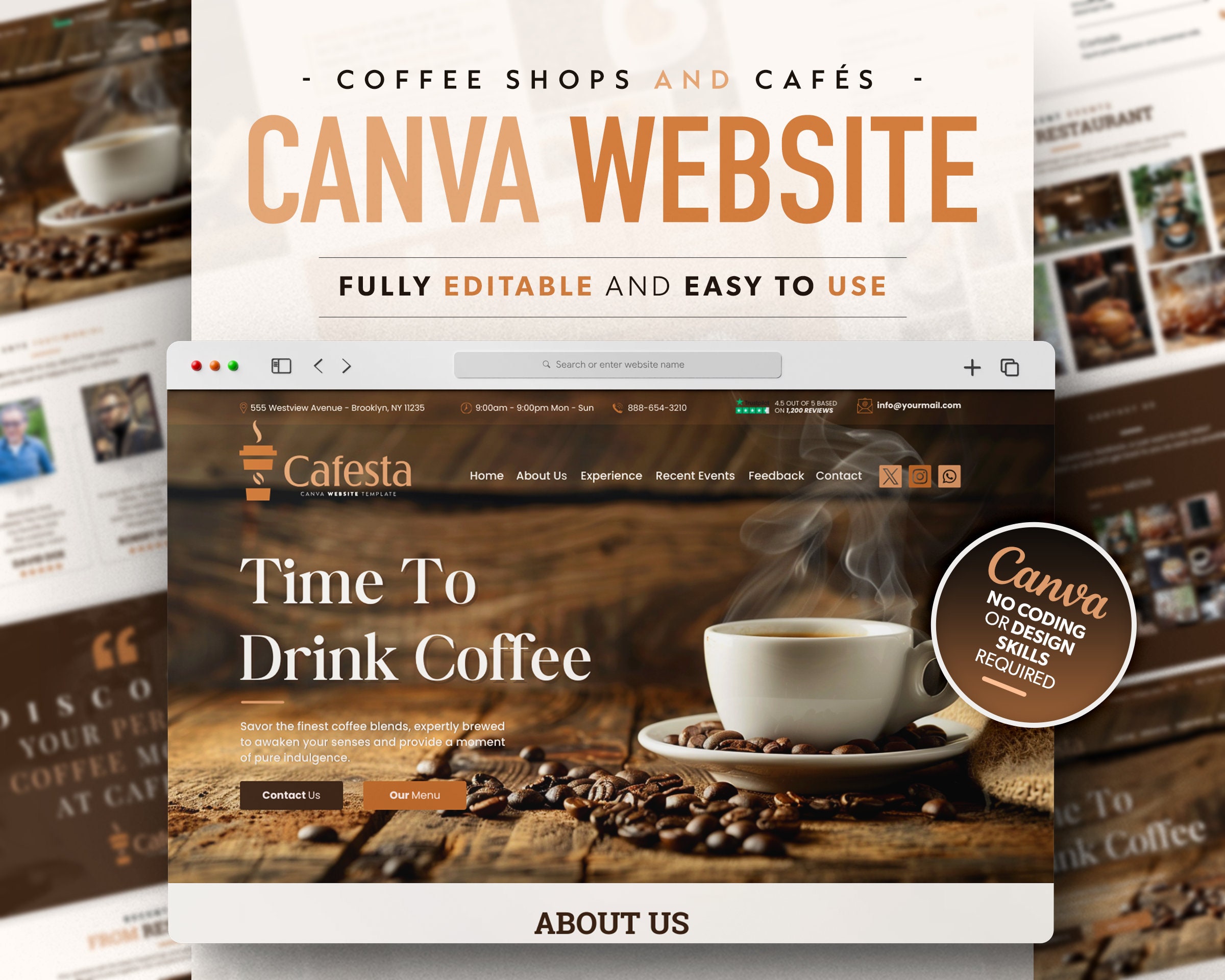Coffee Shops Canva Website Template, Cafés Canva Website, Easy Editable ...