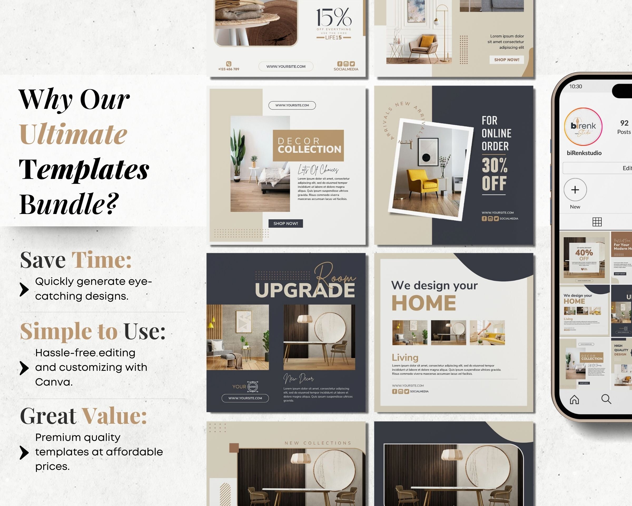Interior Design Editable Templates, Home Decor Templates, Minimalist ...