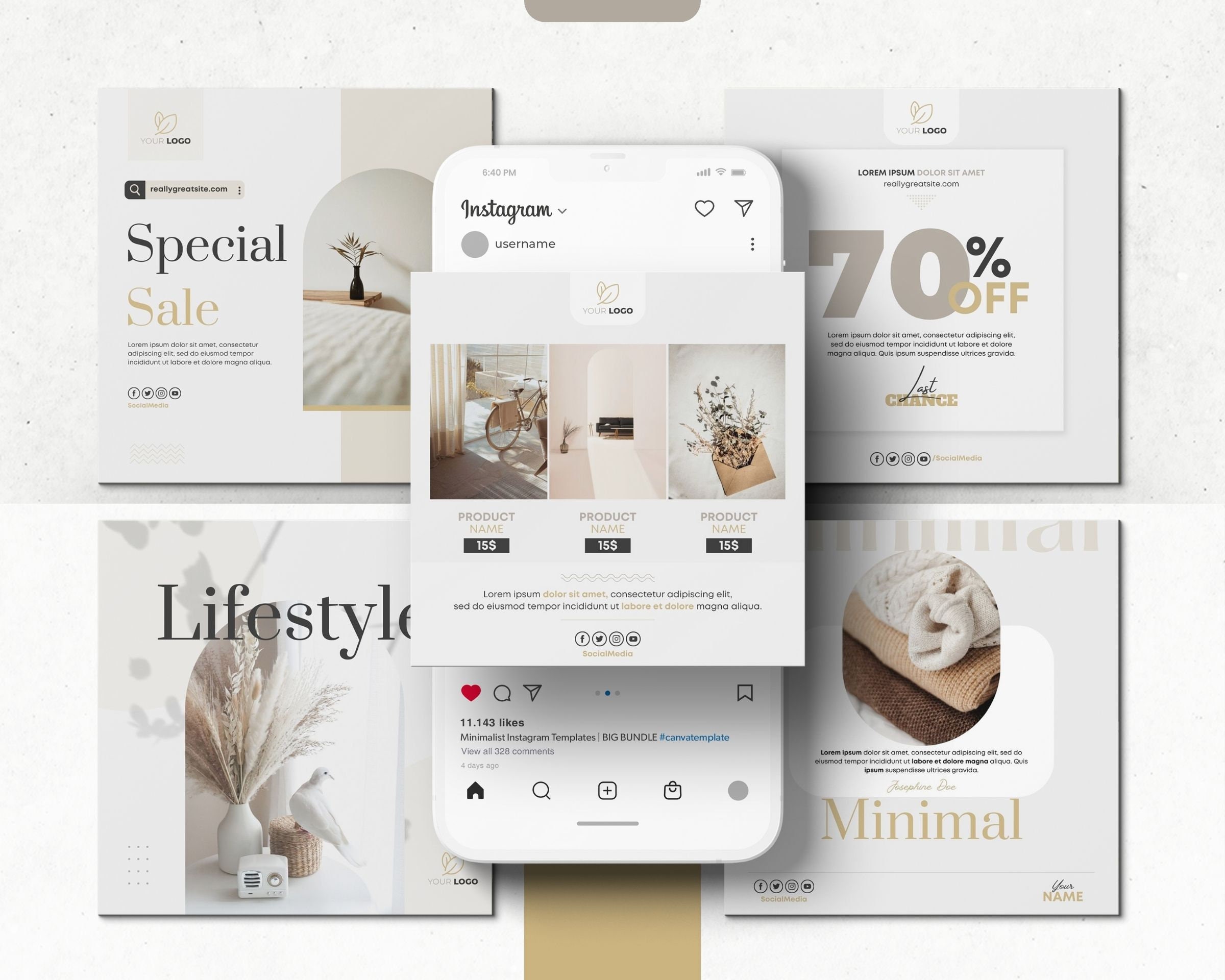 Minimalist Instagram Templates, Aesthetic Design, Neutral Instagram ...