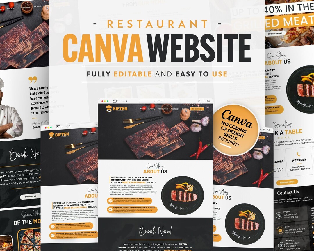 Restaurant Canva Website Template: Food Blogger Landing Page - Etsy