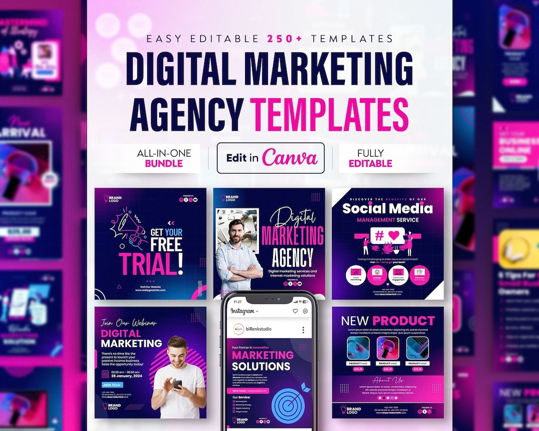 250+ Digital Marketing Agency Templates: Social Media Kit (canva) - Etsy