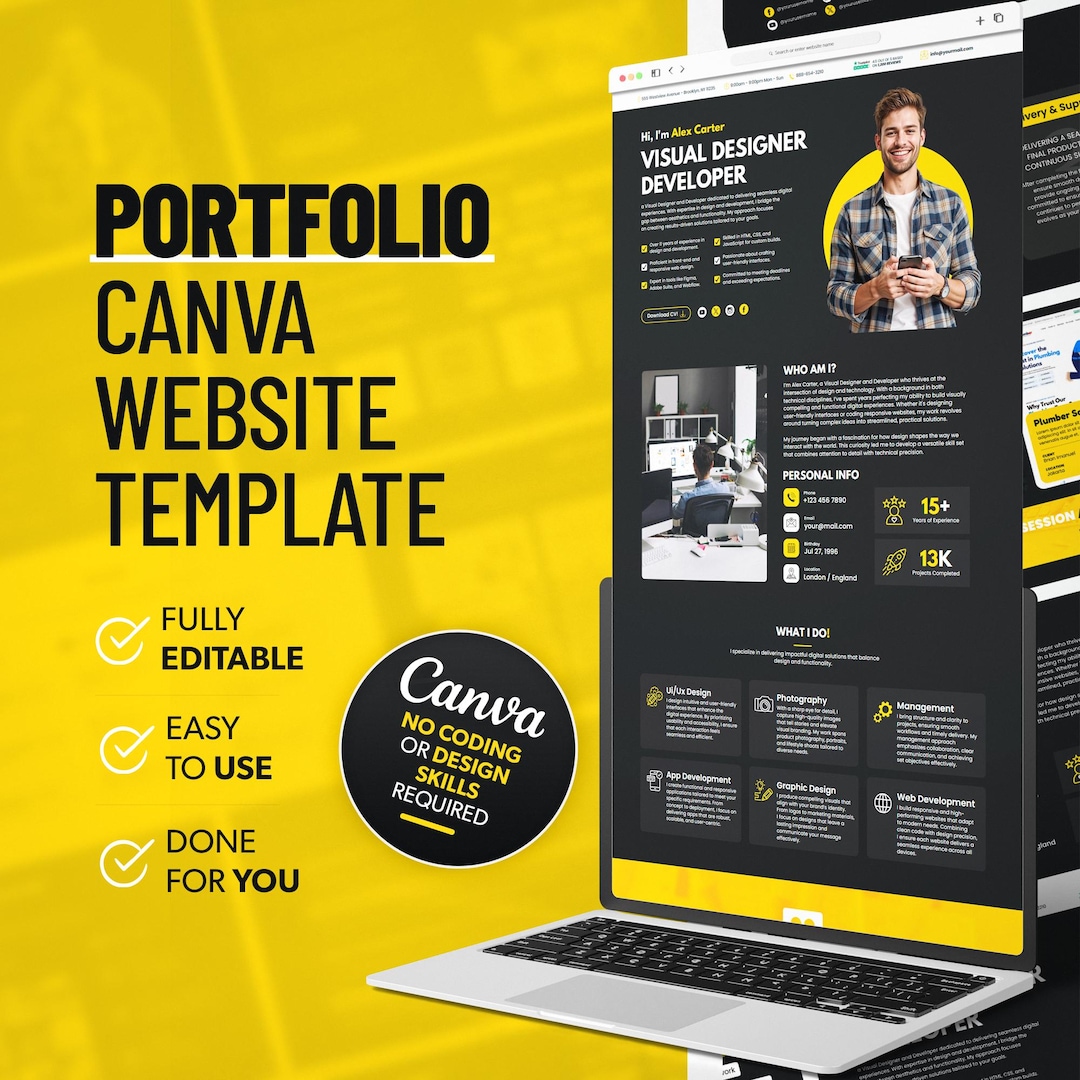 Modern Personal Portfolio Editable Website Templates (canva Website ...