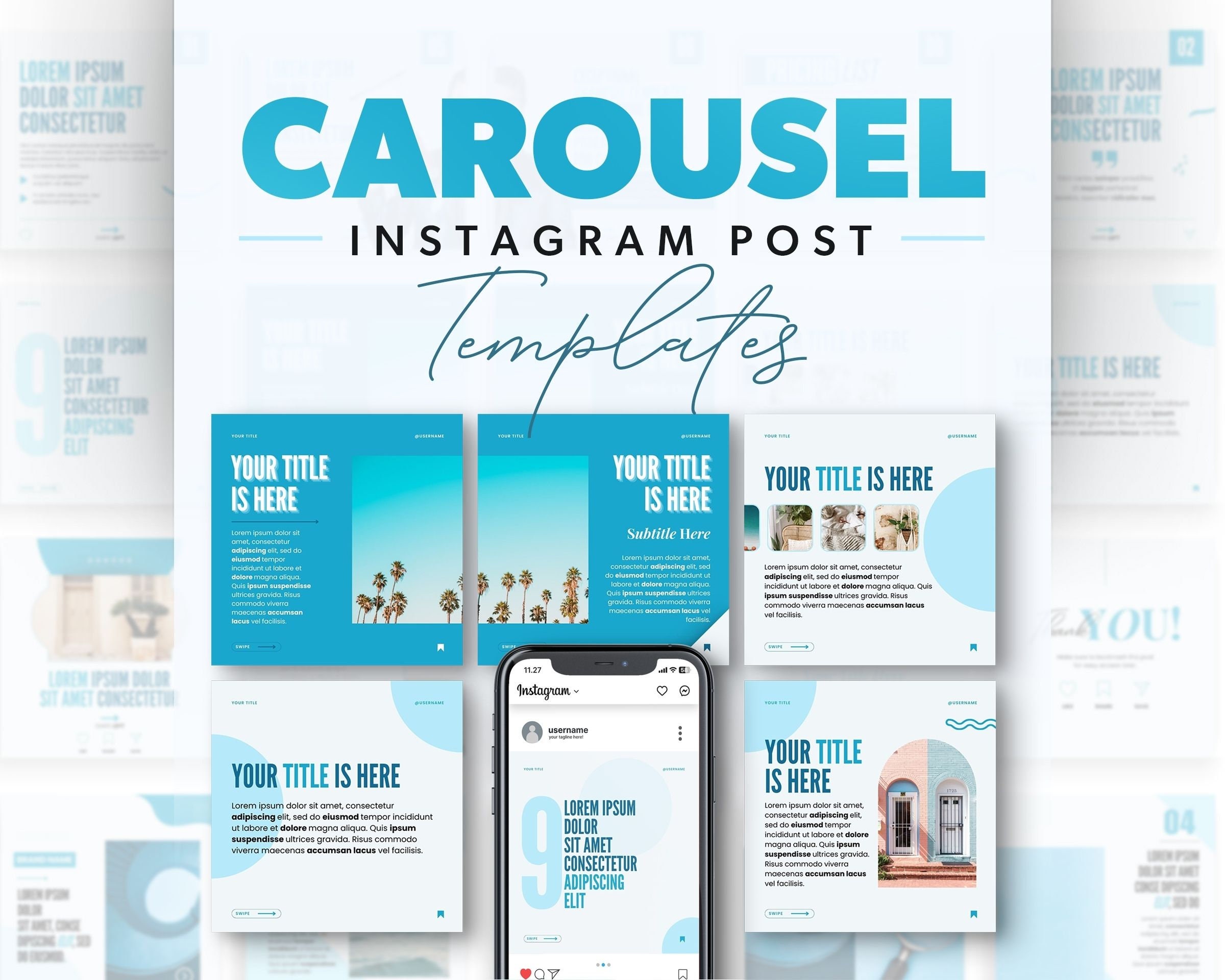 Instagram Carousel Templates, Blue Carousel Design, Engagement Booster ...