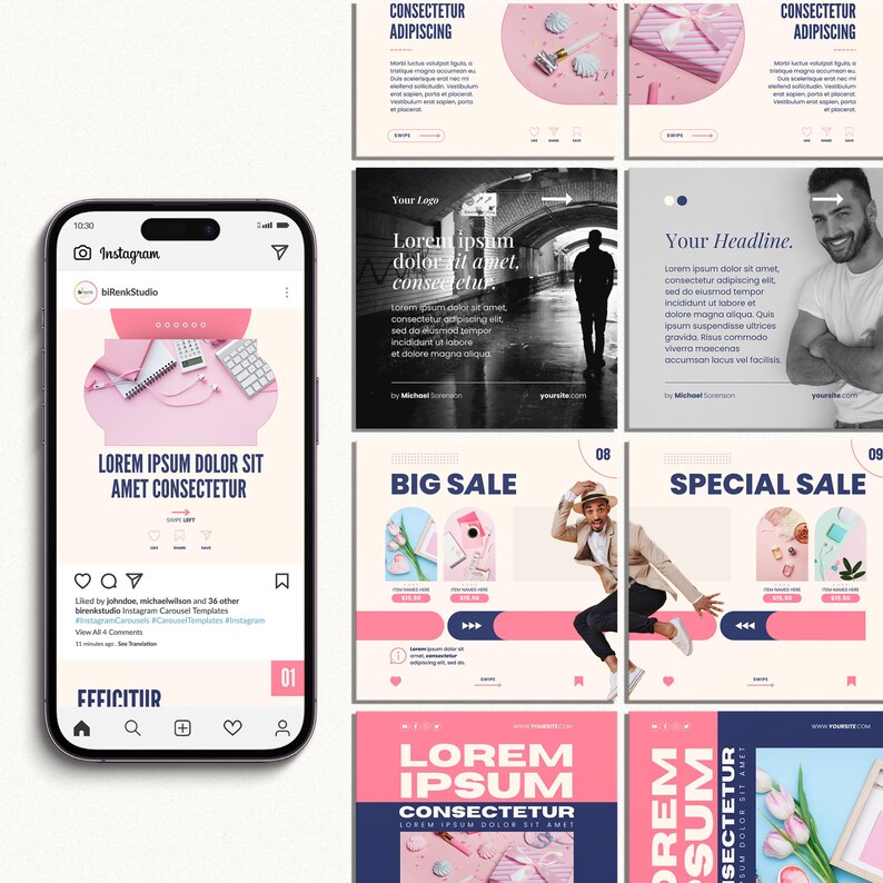 Instagram Carousel Templates: 81 Slide Posts, Canva Editable (digital ...