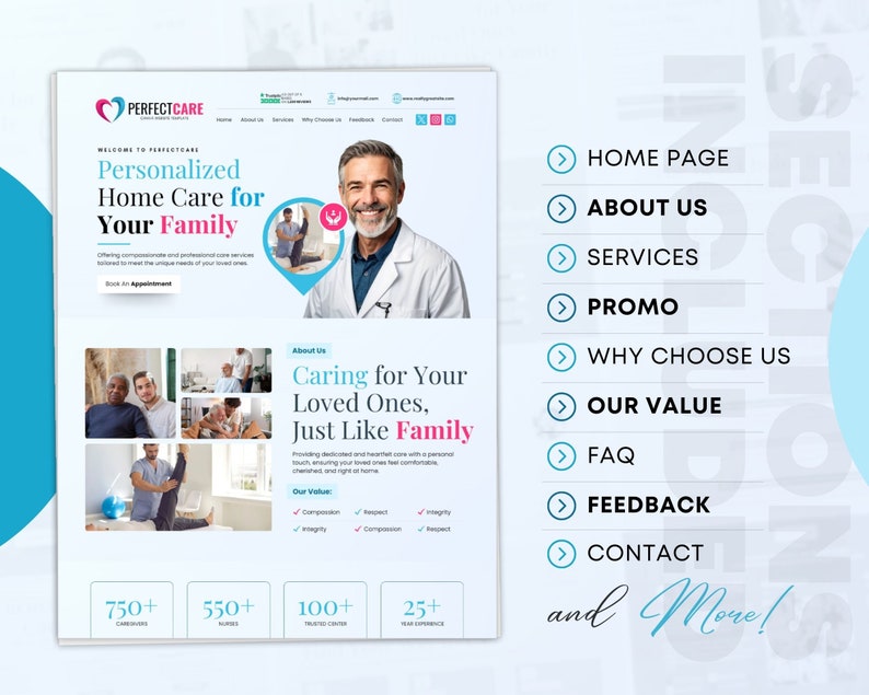 Home Care Canva Website Template: Landing Page Design - Etsy