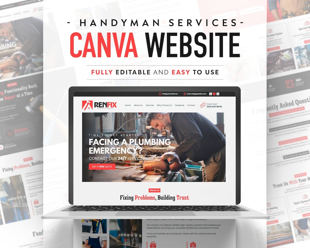 Handyman Services Website Template: Editable Canva Design - Etsy