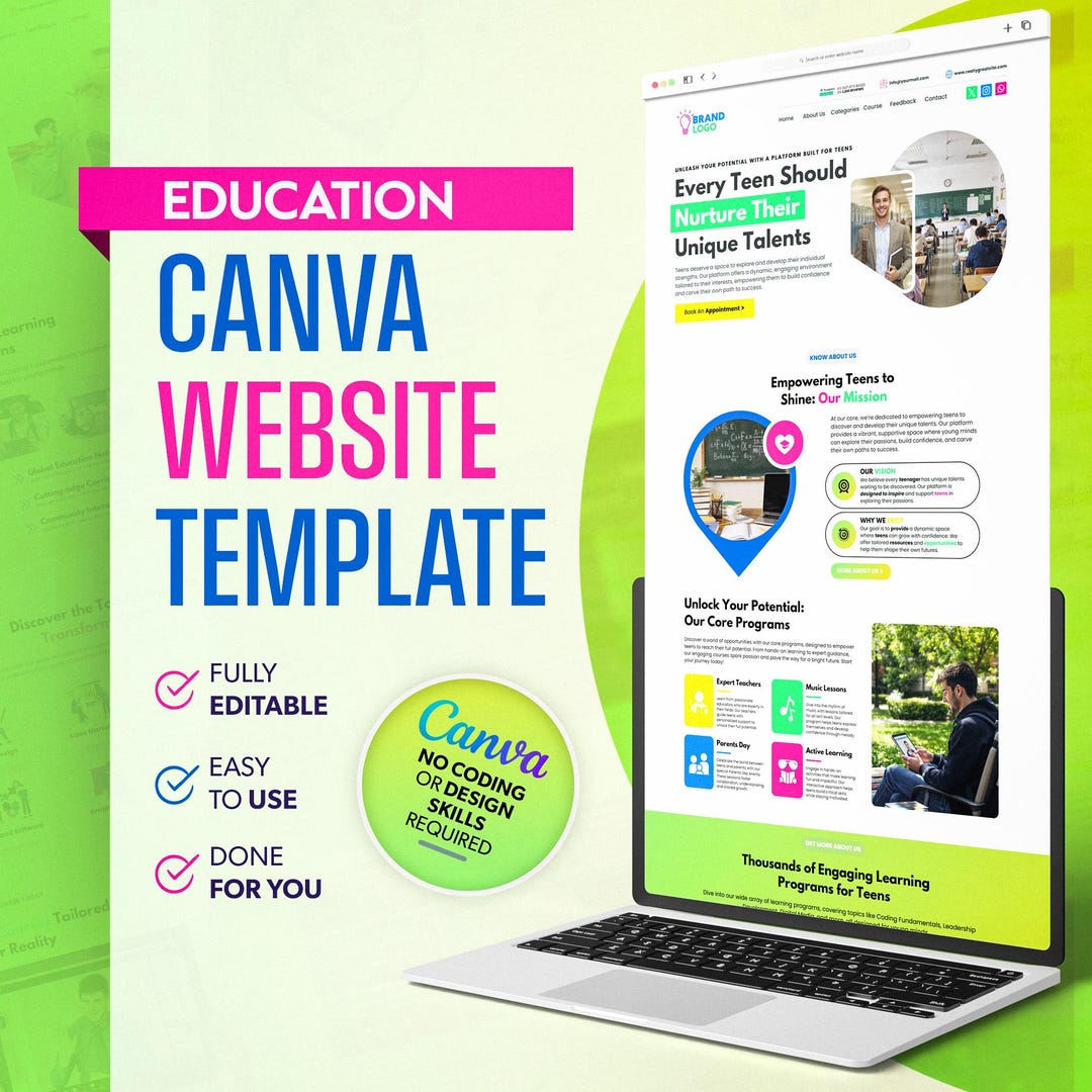 Education Canva Website Template: School & Teacher Landing Page - Etsy