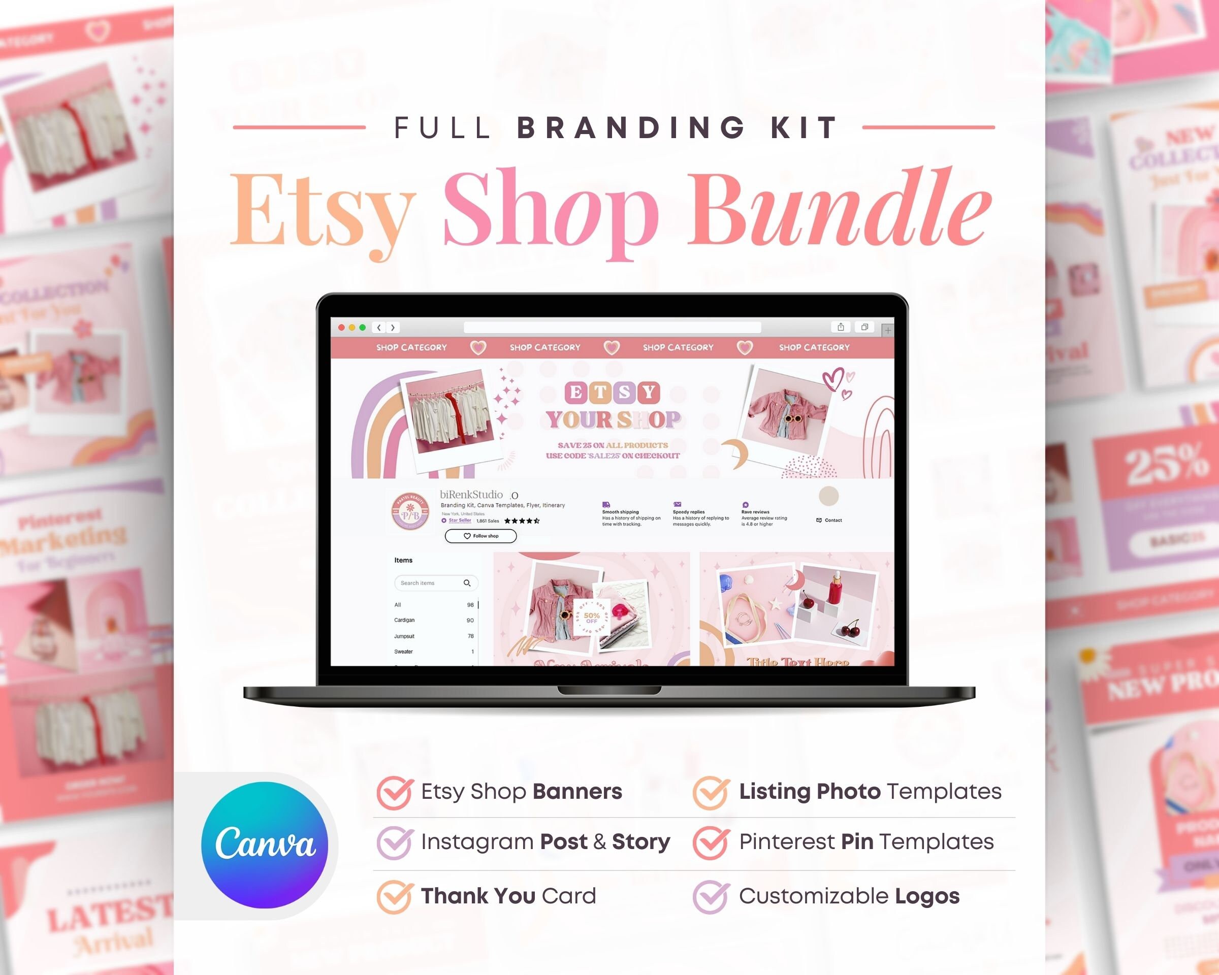 Etsy Shop Bundle, Etsy Shop Banner Templates, Candy Branding Kit ...
