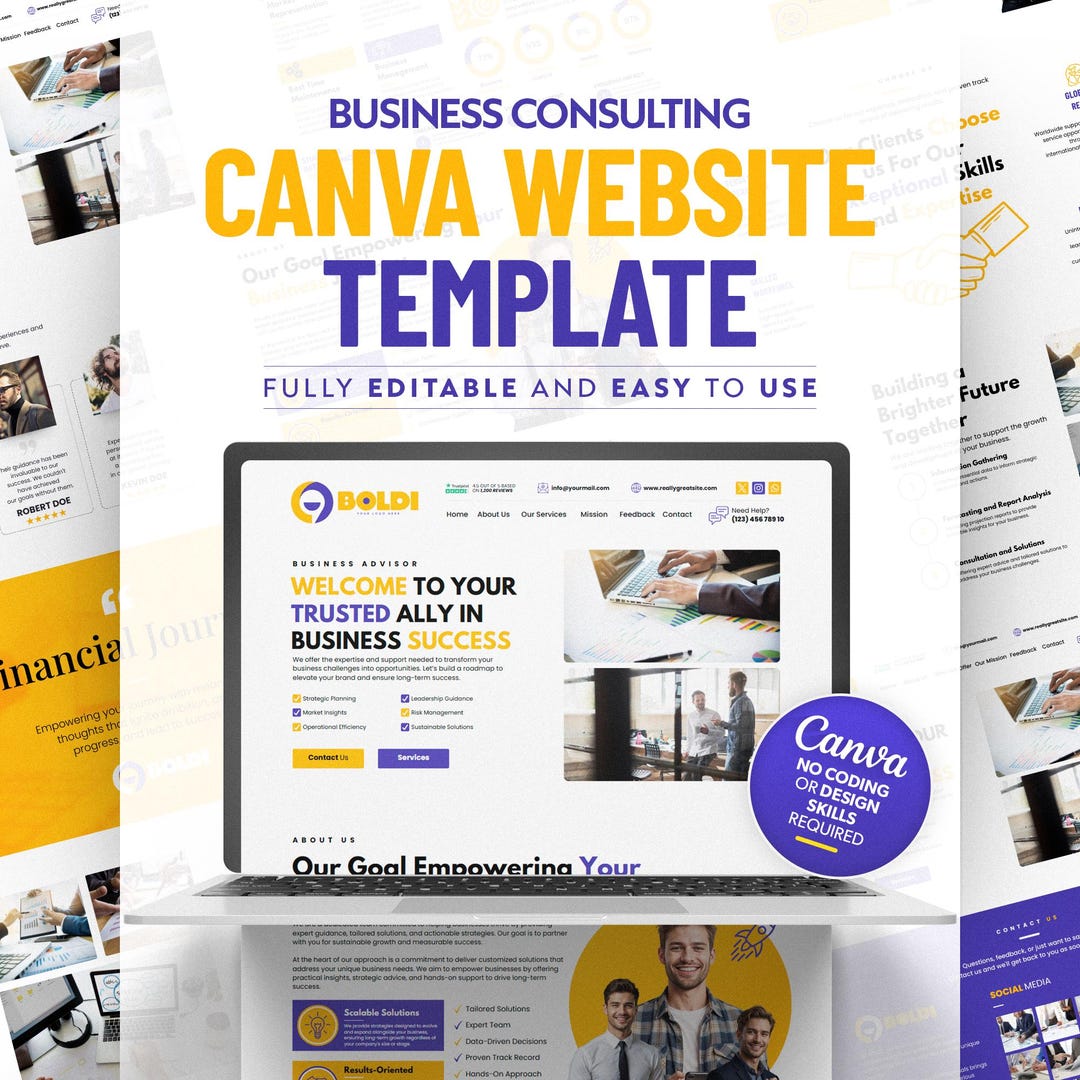 Business Consultant Website Template, Editable Canva Design, Landing ...