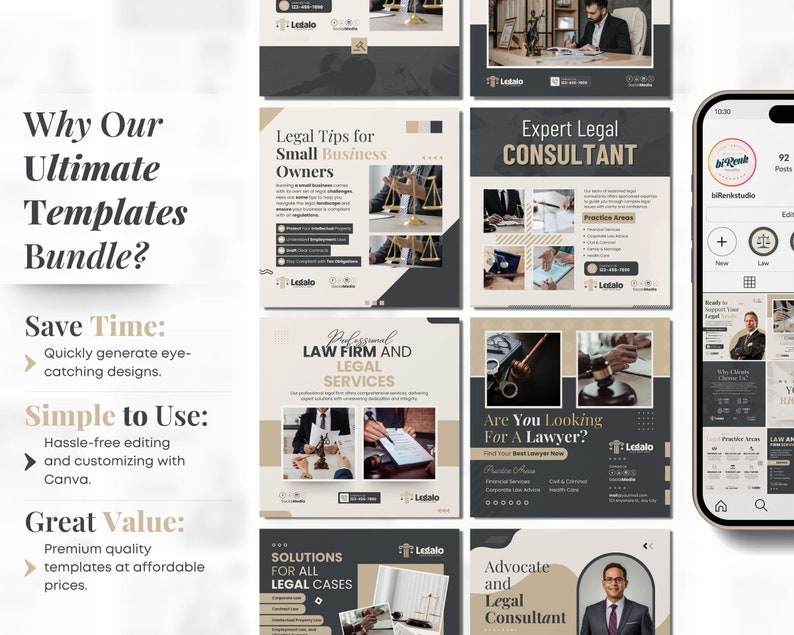 Law Firm Instagram Templates: Modern Canva Branding Kit - Etsy