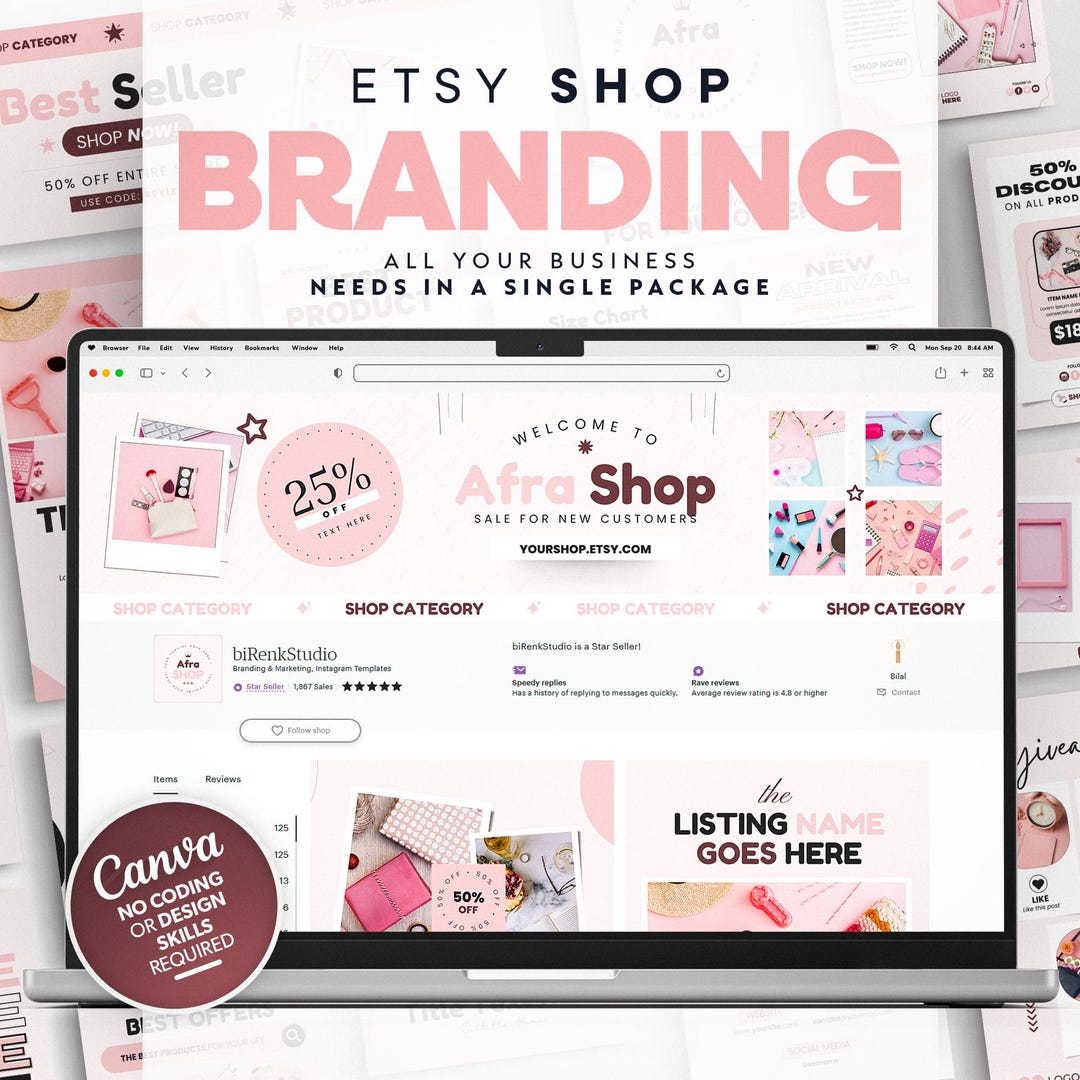 Etsy Shop Bundle, Etsy Shop Branding Kit, Pink-themed Branding Kit ...