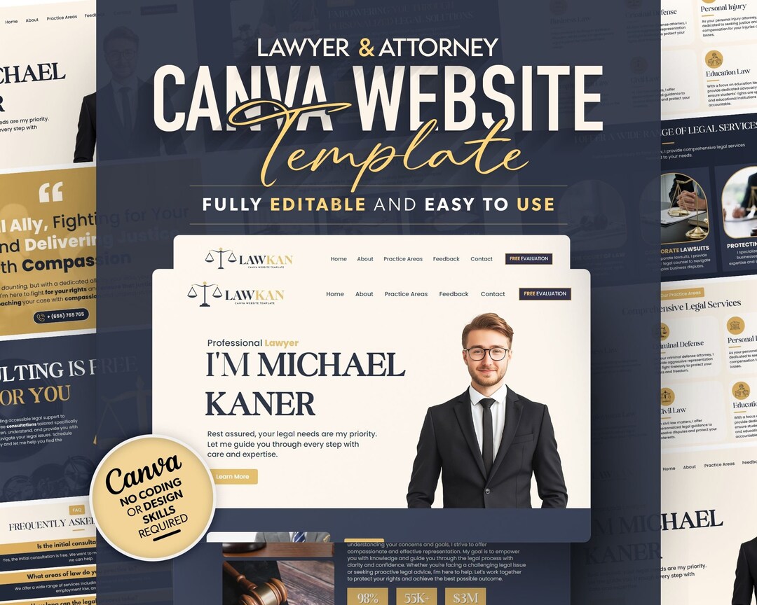 Lawyer Website Template: Easy-edit Attorney Landing Page (canva) - Etsy