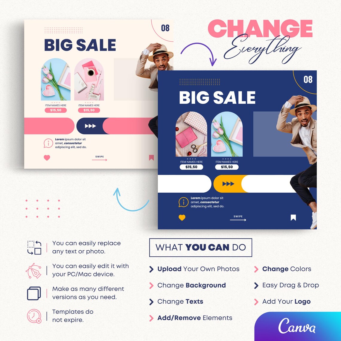 Instagram Carousel Templates: 81 Slide Posts, Canva Editable (digital ...