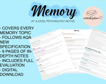 AQA A Level Psychology - Memory PDF Notes - Etsy UK