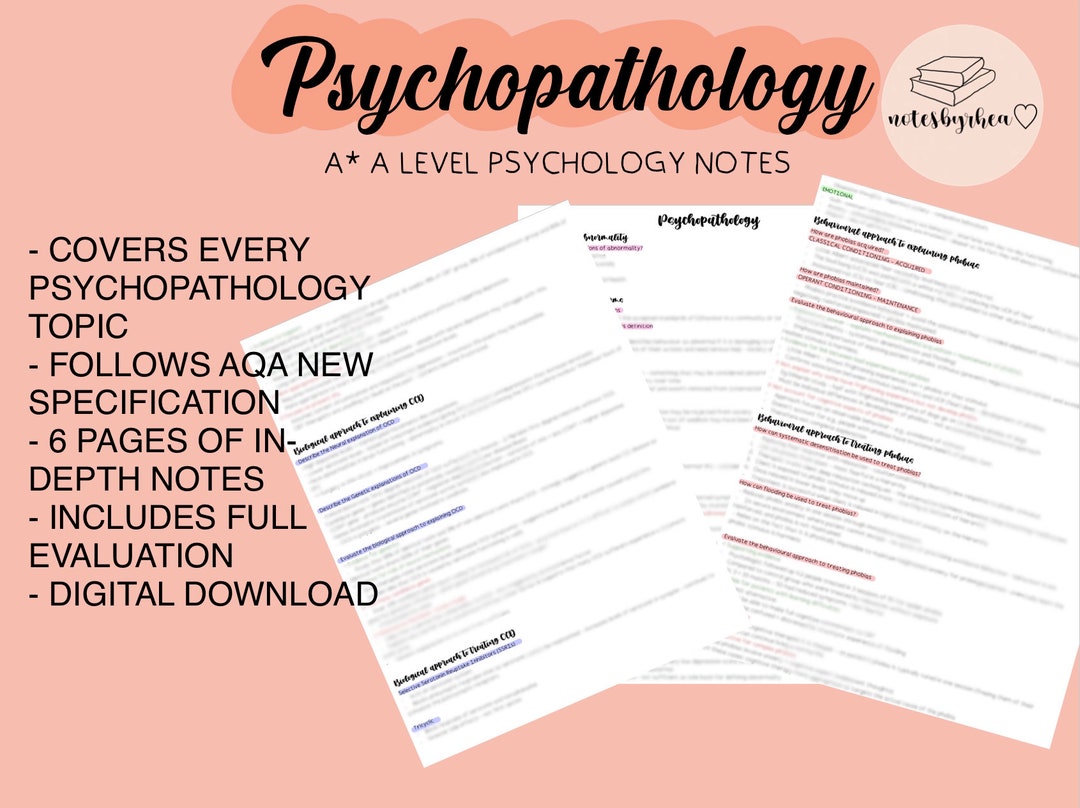 AQA A Level Psychology Psychopathology Notes - Etsy