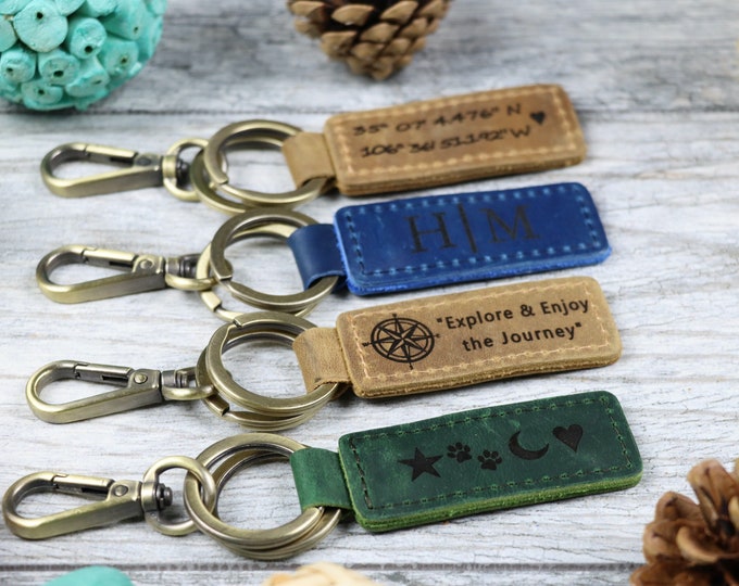 Personalized Leather Keychain, Customized Keychain, Custom Leather Key ...